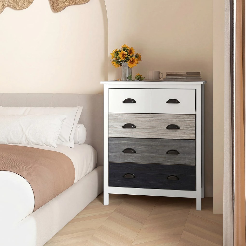 HOMCOM Komoda Úložná skříňka s 5 zásuvkami Ochrana proti překlopení do ložnice Obývací pokoj v bílé barvě 70x38x85cm | Aosom.de