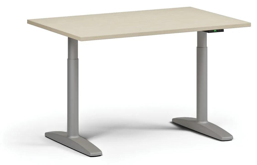 Výškově nastavitelný stůl OBOL, elektrický, 675-1325 mm, deska 1200x800 mm, šedá zaoblená podnož, šedá