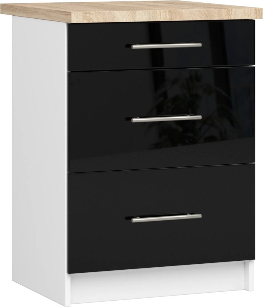 Kuchyňská skříňka Olivia S60 3SZ bílá/černý lesk