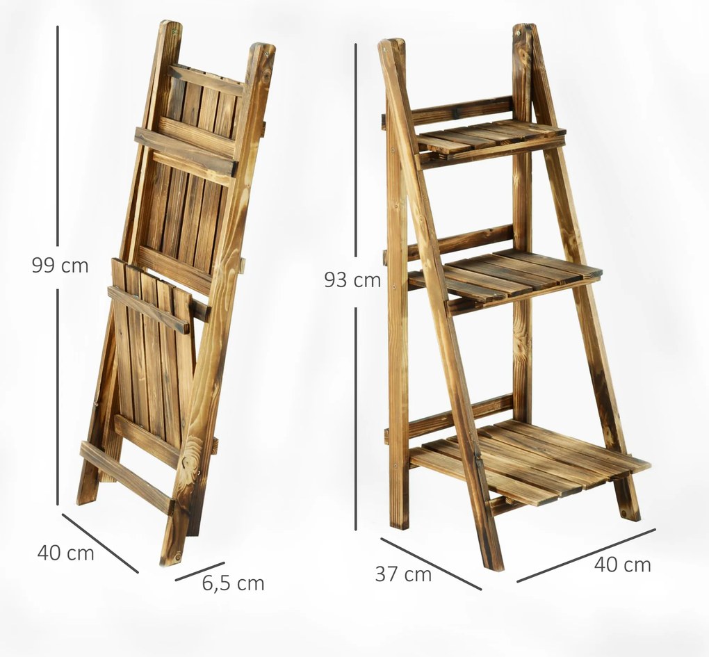 3-patrový stojan na květiny, skládací 93 cm vysoký stojan na květiny do interiéru, dřevěný stojan na rostliny, stojan na květináče s podnosy, květino…