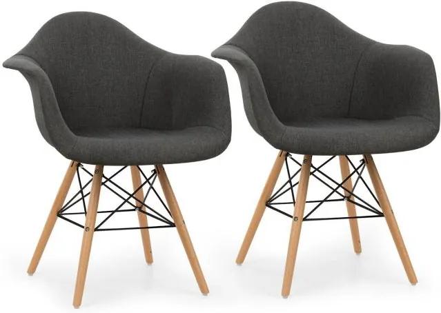 OneConcept Visconti židle, 2-dílná sada, polstrovaná PP-konstrukce sedáku, březové dřevo, šedá barva