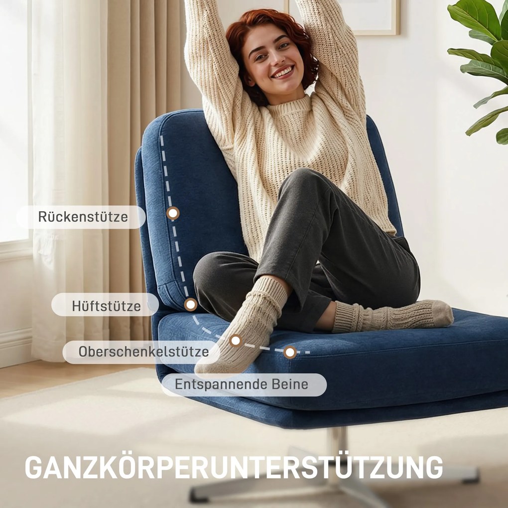 HOMCOM chenilové otočné relaxační křeslo — extra široké, kovové nohy, moderní čalouněné křeslo do obýváku a ložnice — tmavě modré