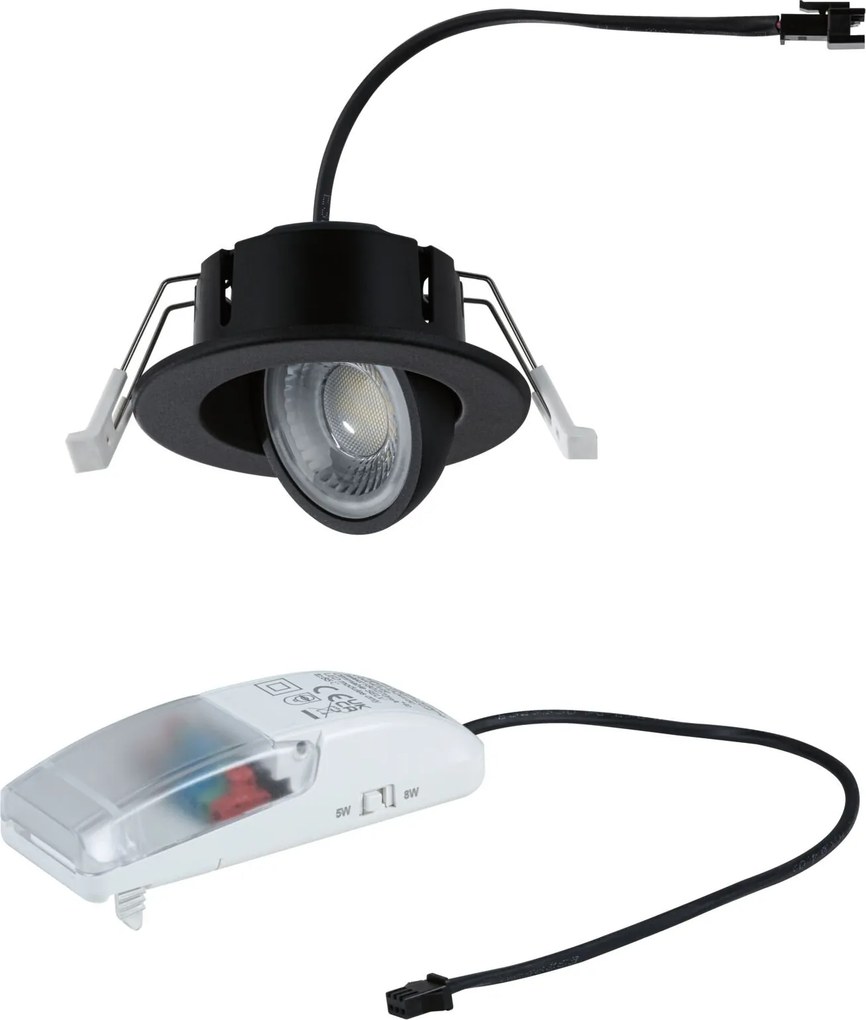 P 92413 LED vestavné svítidlo Zina IP65 5W / 8W 230V stmívatelné 2700 - 4000K černá mat - PAULMANN