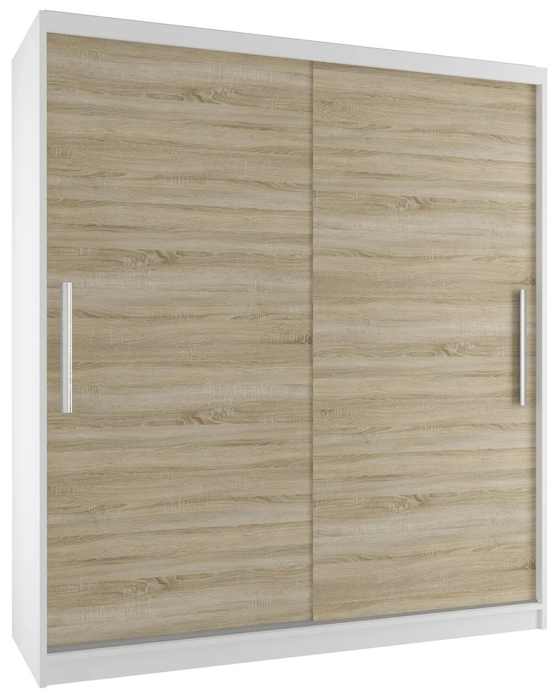 Šatní skříň 133 cm Belini bílý mat / dub sonoma s posuvnými dveřmi  SI SZP2/2/W/DS/0/AL