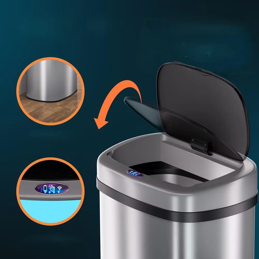 Deuba Bezdotykový hranatý odpadkový koš s USB 58 L - stříbrný