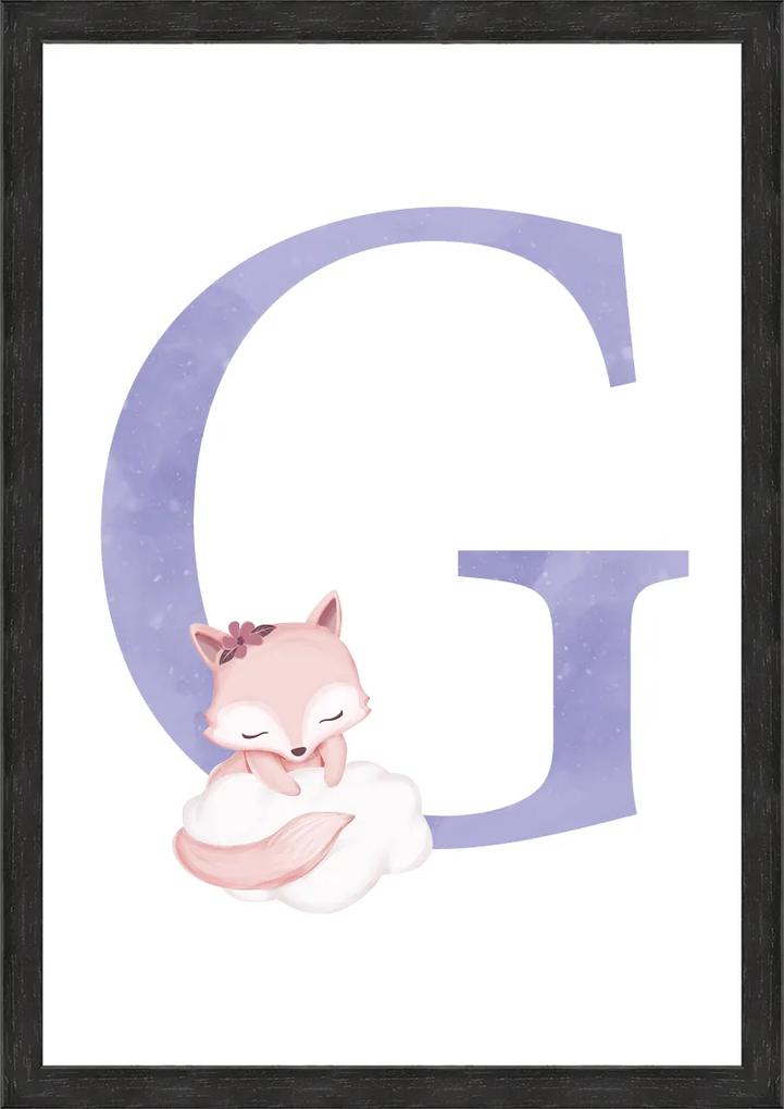 Abeceda písmena s liškou - Obraz, Plakát Velikost: A3 - 29,7x42 cm, Volba rámu: s černým rámem, Písmeno: G