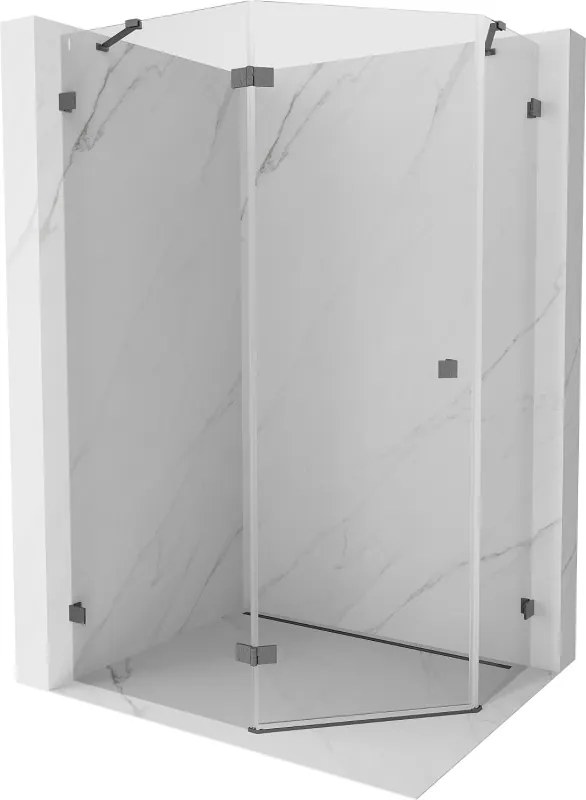Mexen Lunar, pětiúhelníkový sprchový kout naklápěcí doleva 90 x 80 cm, 8mm čiré sklo, profil grafit broušený, 831-090L-080P-66-00-L