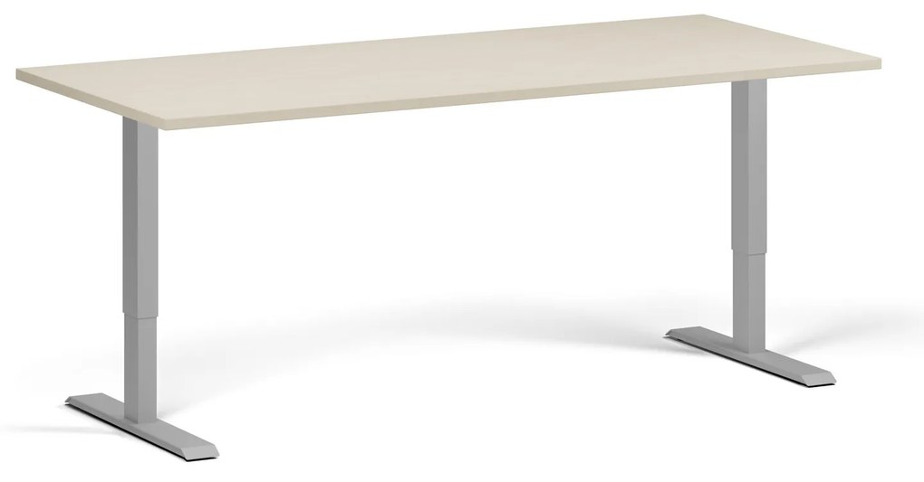 Výškově nastavitelný stůl, 180x80 cm, 2 motory, šedá podnož, bříza