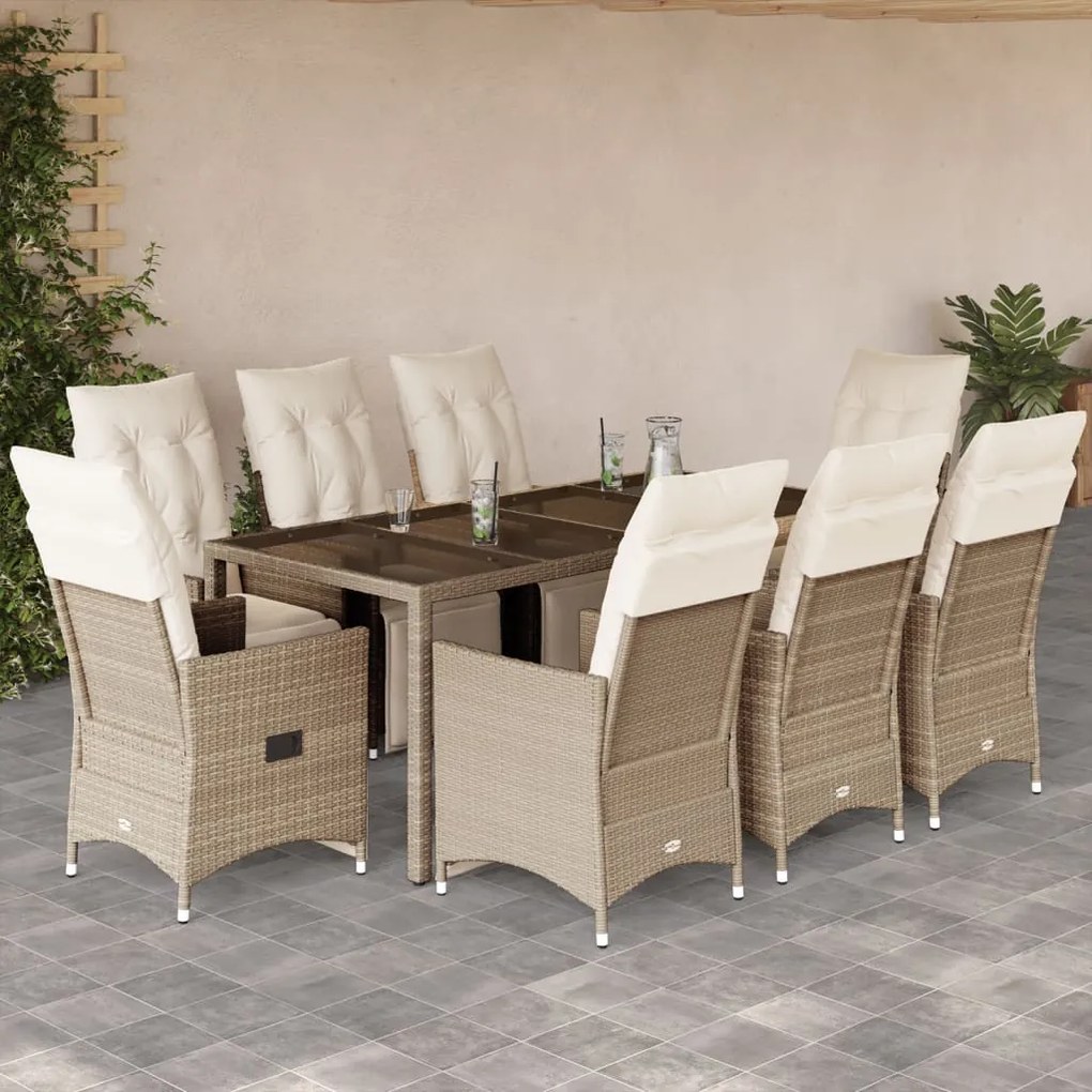 9dílný zahradní bistro set s poduškami béžový polyratan 3276942