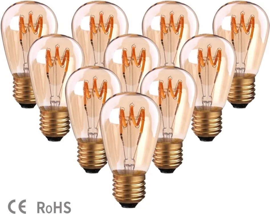 Balíček 10 kusů Led žárovek E27 S14 0,5W amber girlandová spirála
