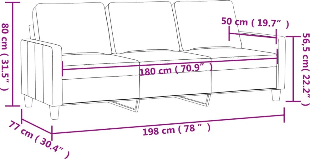 vidaXL 3místná pohovka 180 cm umělá kůže [359144] Barva: Černá