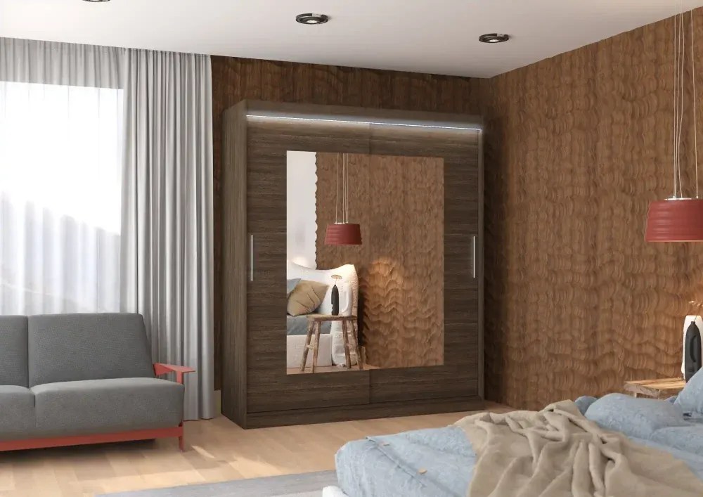 Posuvná skříň se zrcadlem a LED osvětlením ROSETTE 180