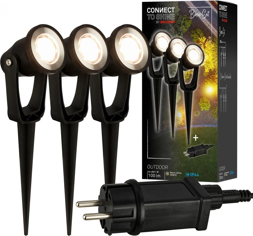 BRI 3918035 Startovací sada Lillis – CONNECT TO SHINE, 3ks bodových svítidely, IP65, černá - BRILONER