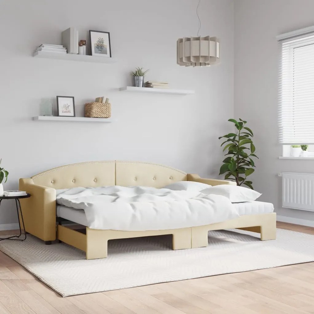 Válenda s přistýlkou a matracemi krémová 80 x 200 cm textil 3197547