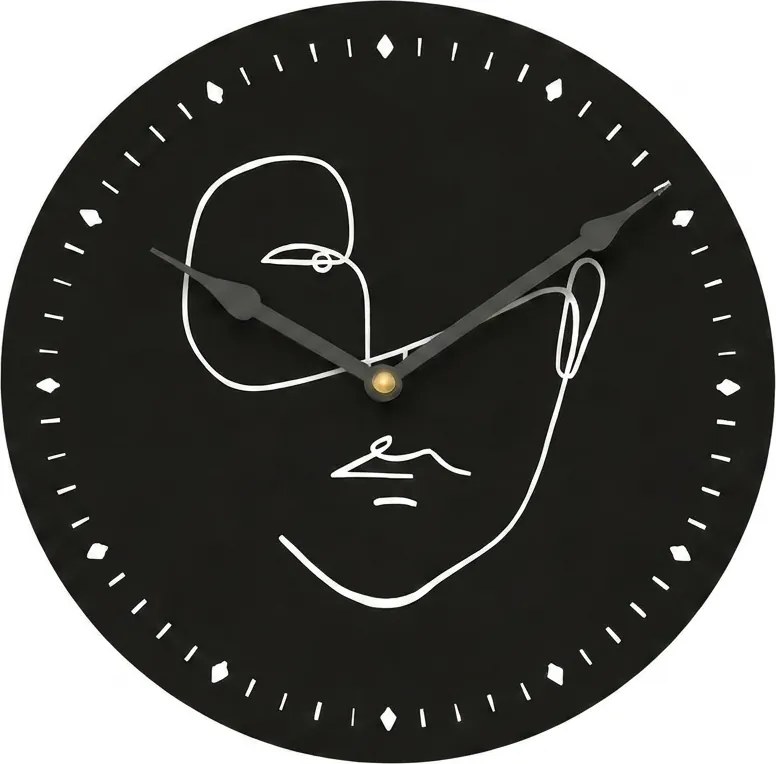 Nástěnné hodiny LINE FACE 29 cm, černé
