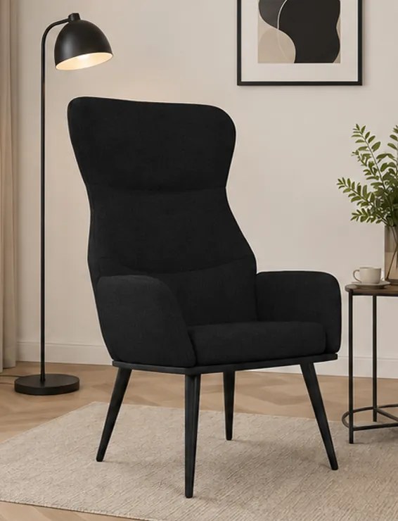 relaxační křeslo, odpočinkové, dřevo/kov/textil, 96x68x79 cm, nohy černé/černá, Dekorino KR20260060