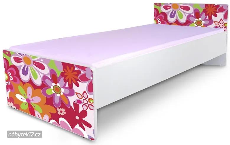 Jednolůžková postel pro děti s květinami Orion, HDF + ABS