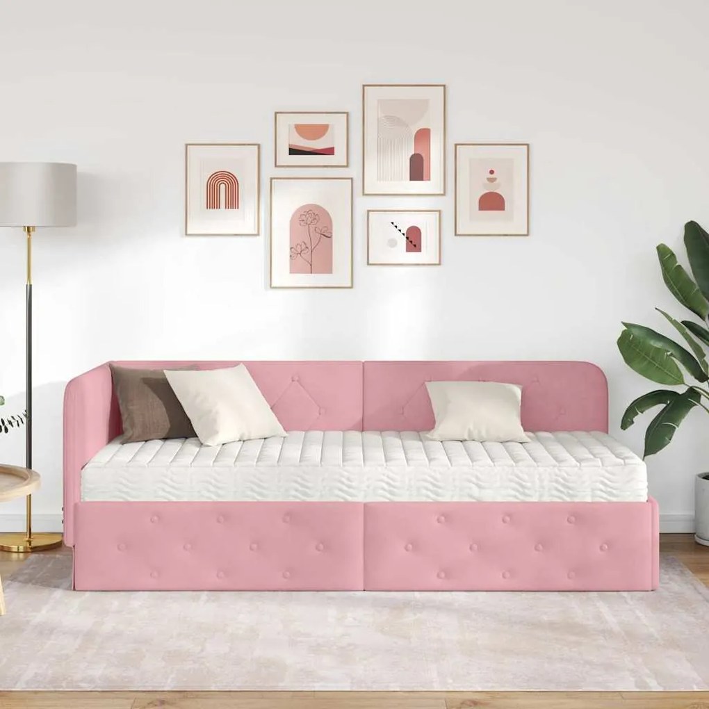 Rohový rám postele Růžová 80 x 200 cm samet 3394065