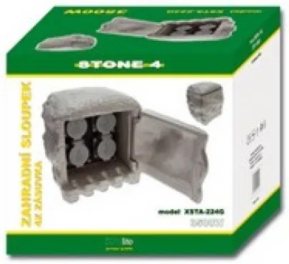 Zahradní zásuvkový sloupek/kámen Ecolite STONE 4 šedá 4x zásuvka XSTA-224G