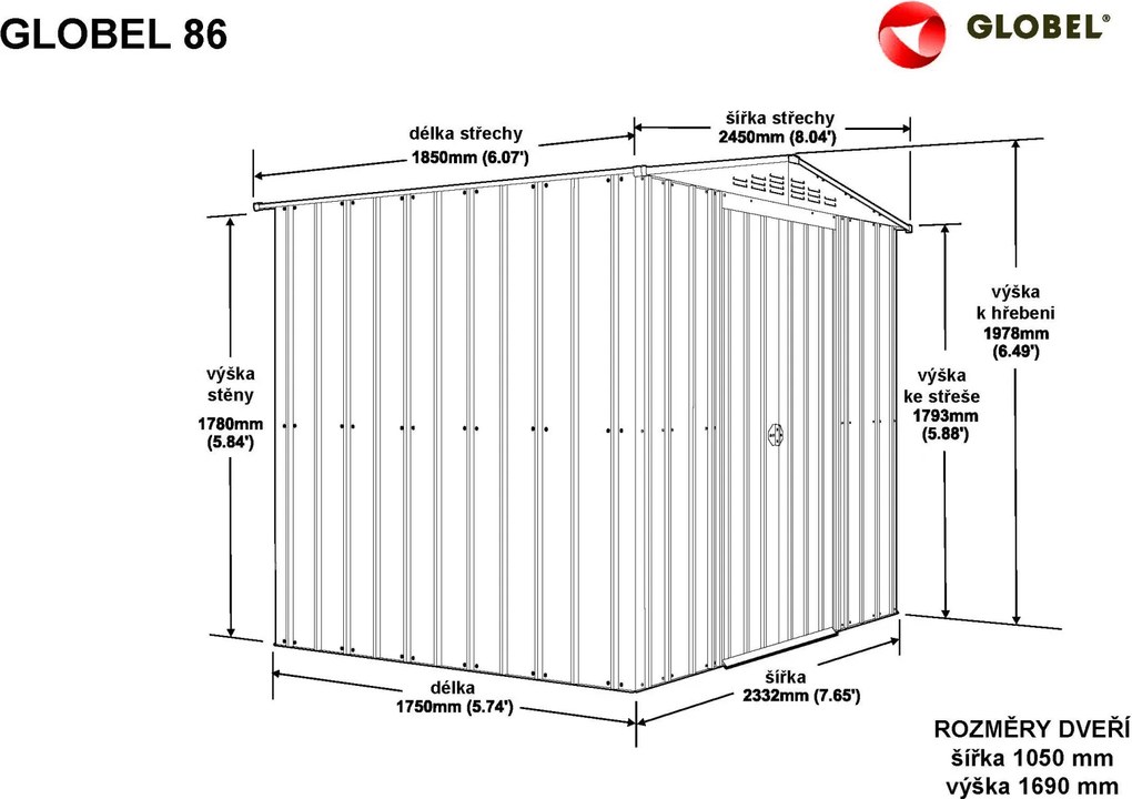 LANIT PLAST, s.r.o. domek GLOBEL 86 ANTRACIT se střešním oknem LG2069