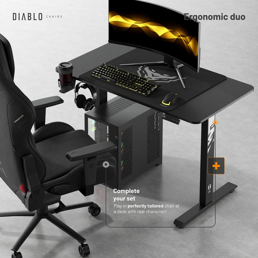 Elektricky výškově nastavitelný stůl 110 cm černý: Diablo X-Tensio 1100