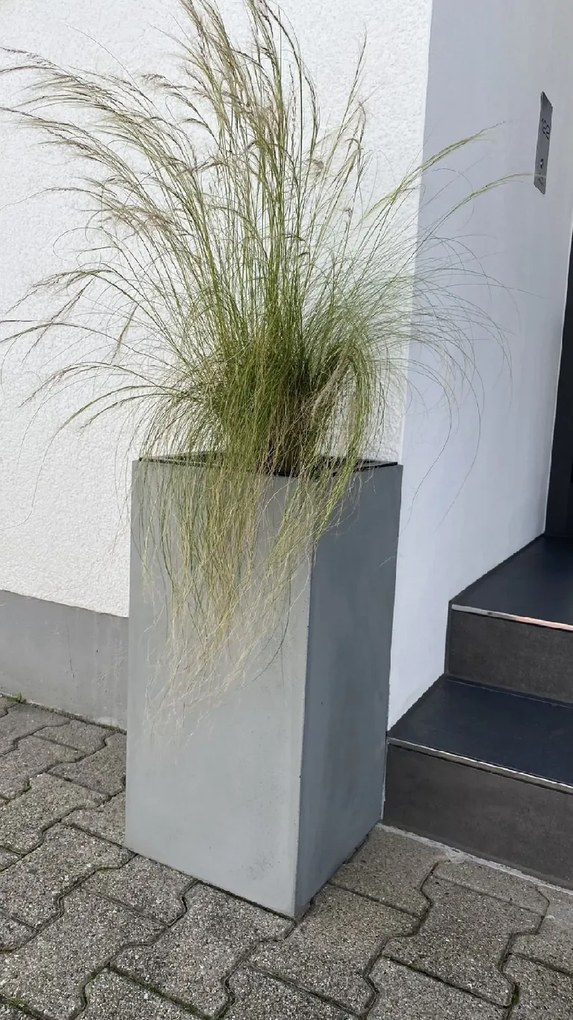 Hranatý květináč BLOCK, sklolaminát, výška 80 cm, beton design