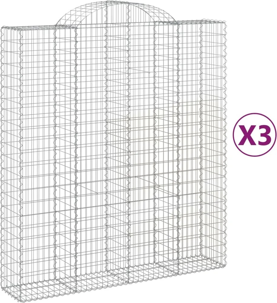 Klenuté gabionové koše 3 ks 200x50x220/240cm pozinkované železo 3146447
