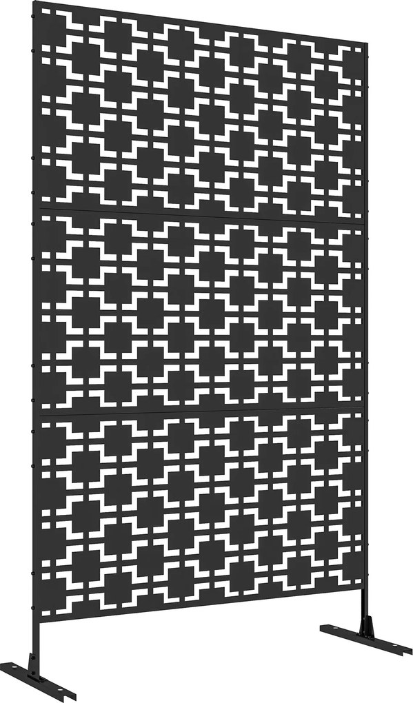 Dekorativní zahradní panel Outsunny - venkovní příčka s geometrickým kovovým designem - 122 x 45 x 198 cm, černý