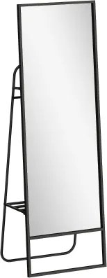 HOMCOM celotělové zrcadlo, průmyslový design, zadní police, 2 háčky, kovový rám, do ložnice, 157 x 50 cm, černé