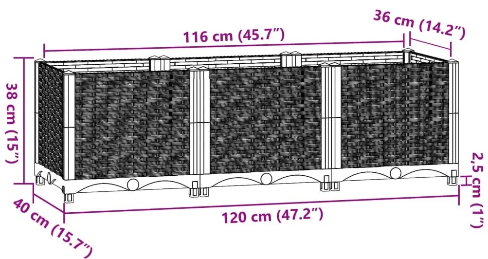 vidaXL Marketos Vyvýšený záhon 120 x 40 x 38 cm polypropylen