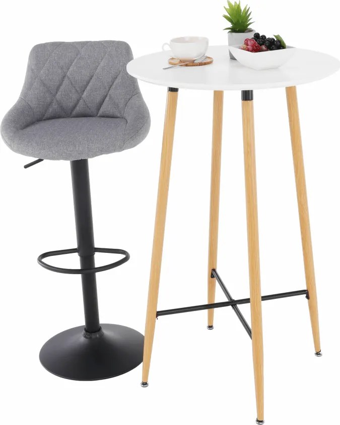 Barový stůl, bílá/dub, průměr 60 cm, IMAM
