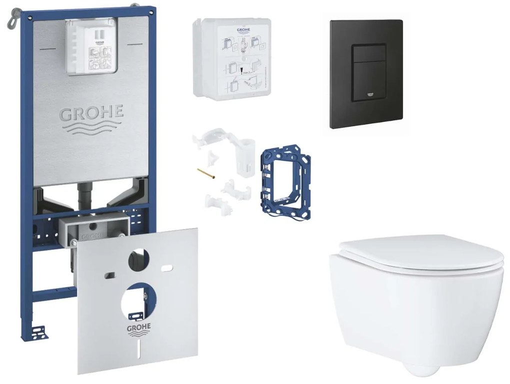 Grohe Rapid SLX - Set předstěnové instalace, klozetu, sedátka SoftClose, tlačítka Even a sady pro vhazování tablet, phantom black SANI11BB5131