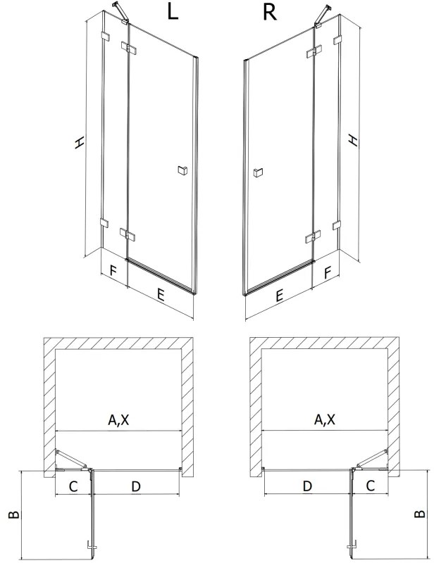 Mexen Lunar, levé otočné sprchové dveře 110 cm, 8mm čiré sklo, měděný matný profil, 834-110-000-65-00-L
