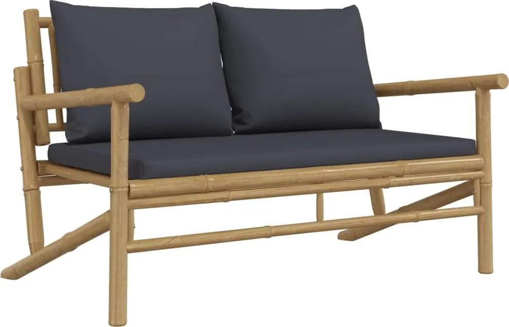 vidaXL 5dílná zahradní sedací souprava krémově bílé podušky bambus [3156474] Barva polštáře: Tmavě šedá