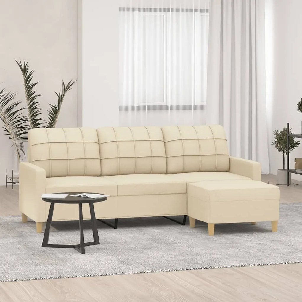 3místná pohovka s podnožkou krémová 180 cm textil 3201003