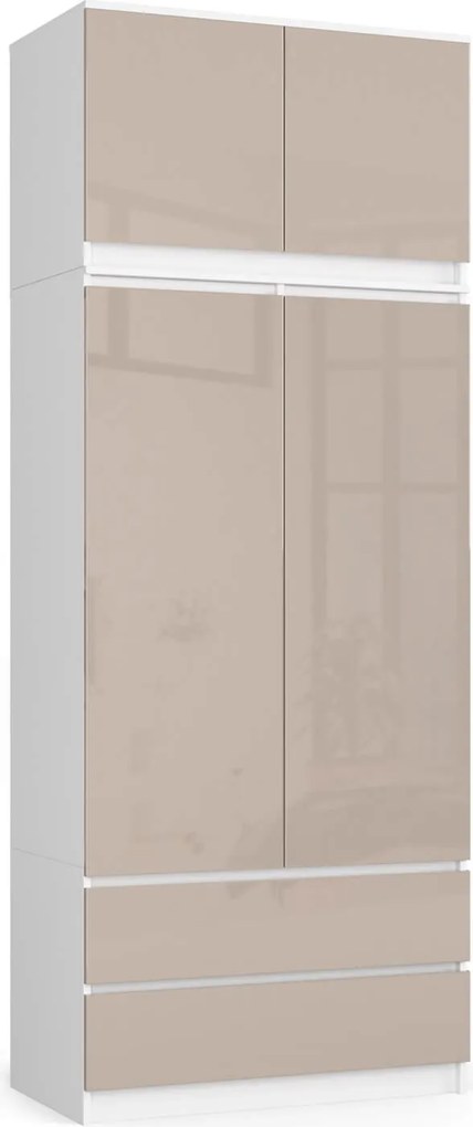 Šatní skříň s nástavbou S90 2D2SZ bílá/cappuccino lesk