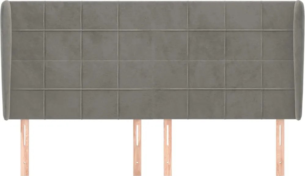 Čelo postele typu ušák světle šedé 203x23x118/128 cm samet 3118022