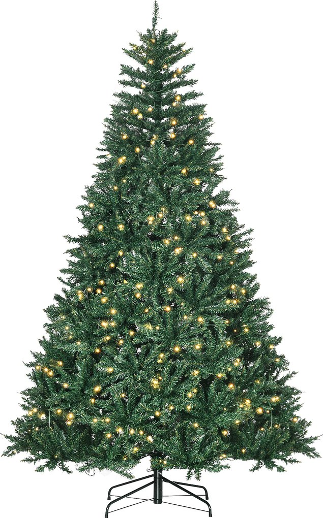 HOMCOM Vánoční strom, 700 teplých bílých LED diod, 2154 větviček, nehořlavý, plast/kov, 210 x 142 cm, zelený