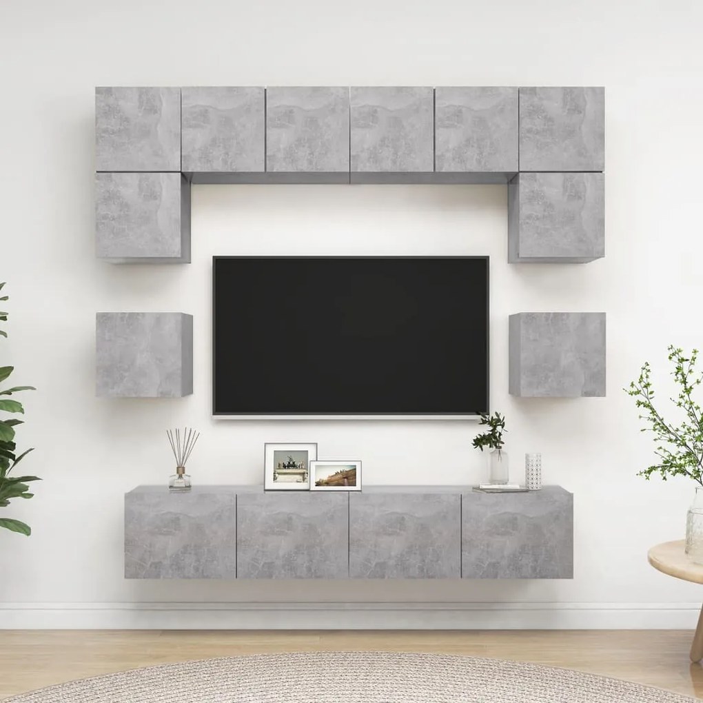 8dílný set TV skříněk betonově šedý kompozitní dřevo 3079111