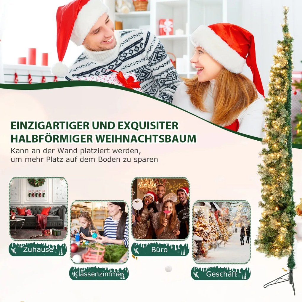 Costway 210 cm Pre-Lit Half Tree Vánoční strom Half Umělý strom, zelený