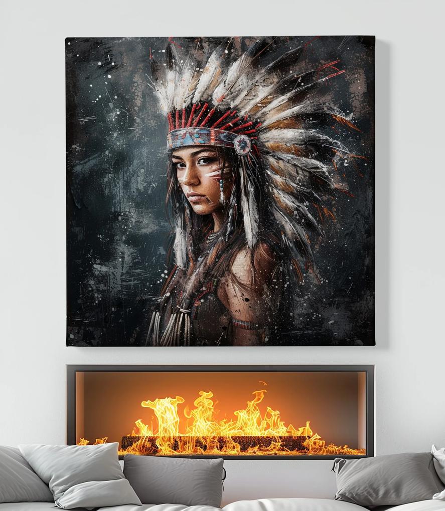 Obraz na plátně - Indiánská žena Vítr z hor FeelHappy.cz Velikost obrazu: 120 x 120 cm