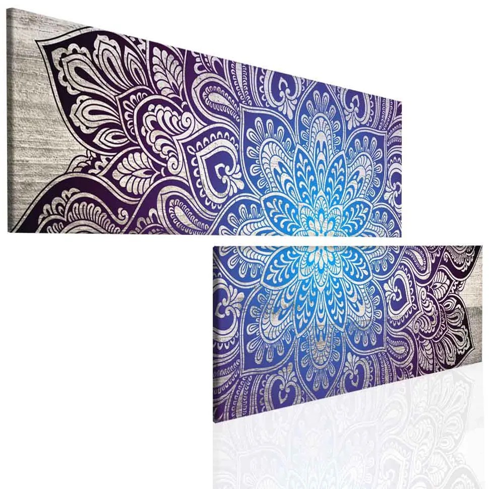 Dvoudílný obraz mandala na dřevě Purple Velikost (šířka x výška): 140x60 cm