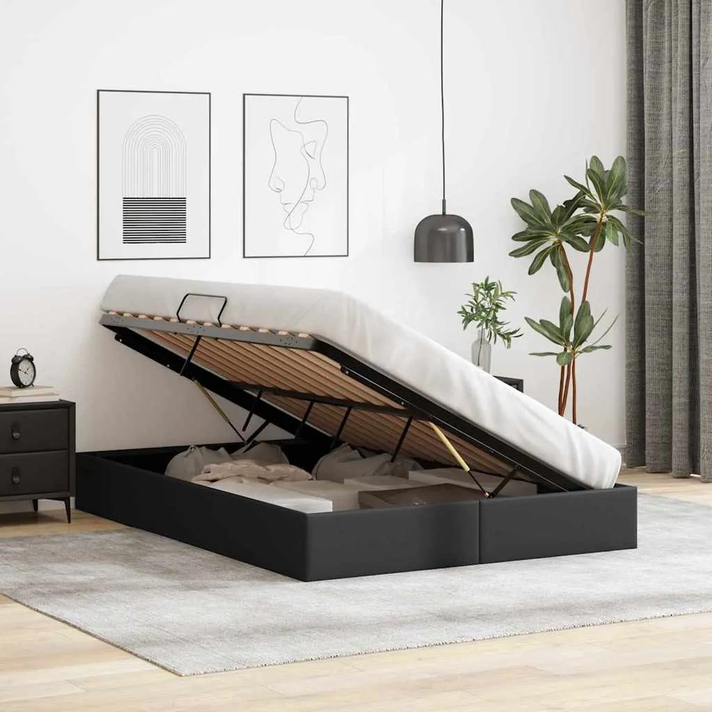 Postel s úložným prostorem Černá 153 x 203 cm Umělá kůže 3369974