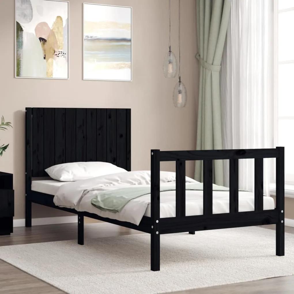 vidaXL Rám postele s čelem 90 x 200 cm masivní dřevo [3192932] Barva: Černá