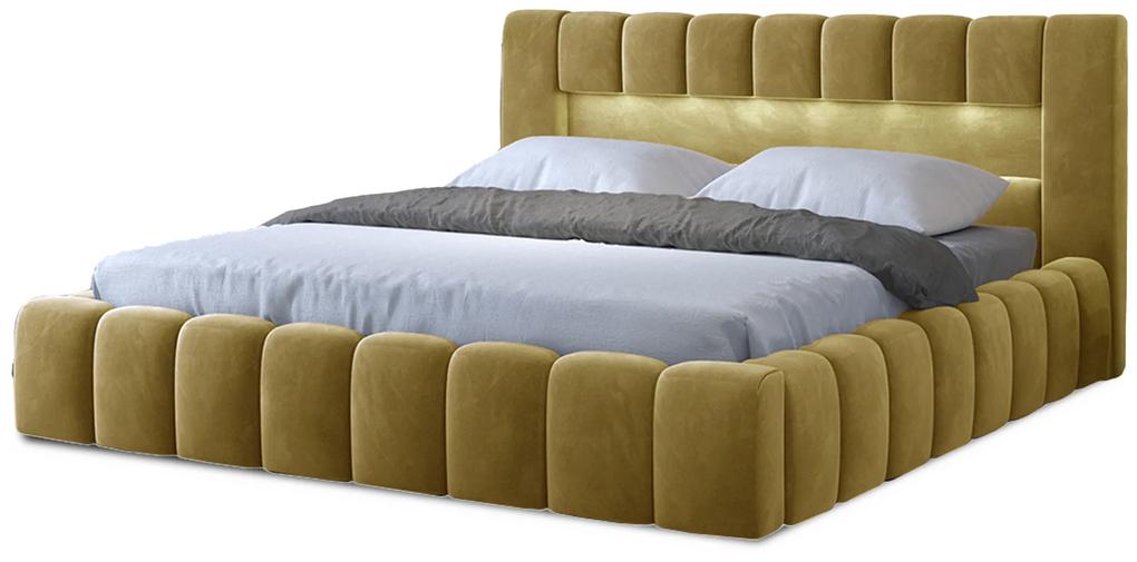 Eltap Čalouněná postel Lamica s úložným prostorem - dřevo Materiál a barva potahu: Monolith 37 - tmavě zelená, Rozměry (cm): 140x200