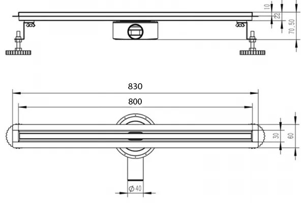 BPS-koupelny Sprchový odtokový žlab DL03 HYD-6131 80 cm, zlatý kartáčovaný