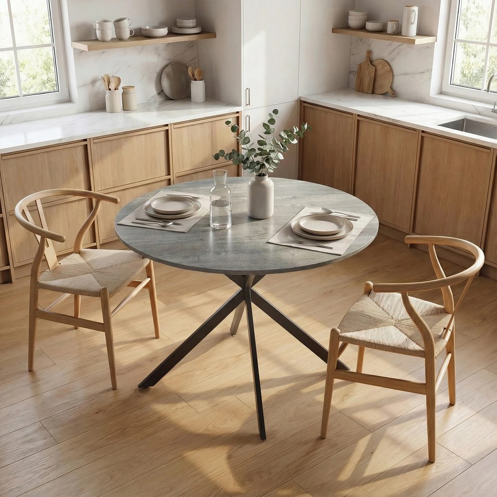 HOMCOM kulatý jídelní stůl pro 4 osoby, Ø100 cm, industriální styl s ocelovými X nohami, šedý