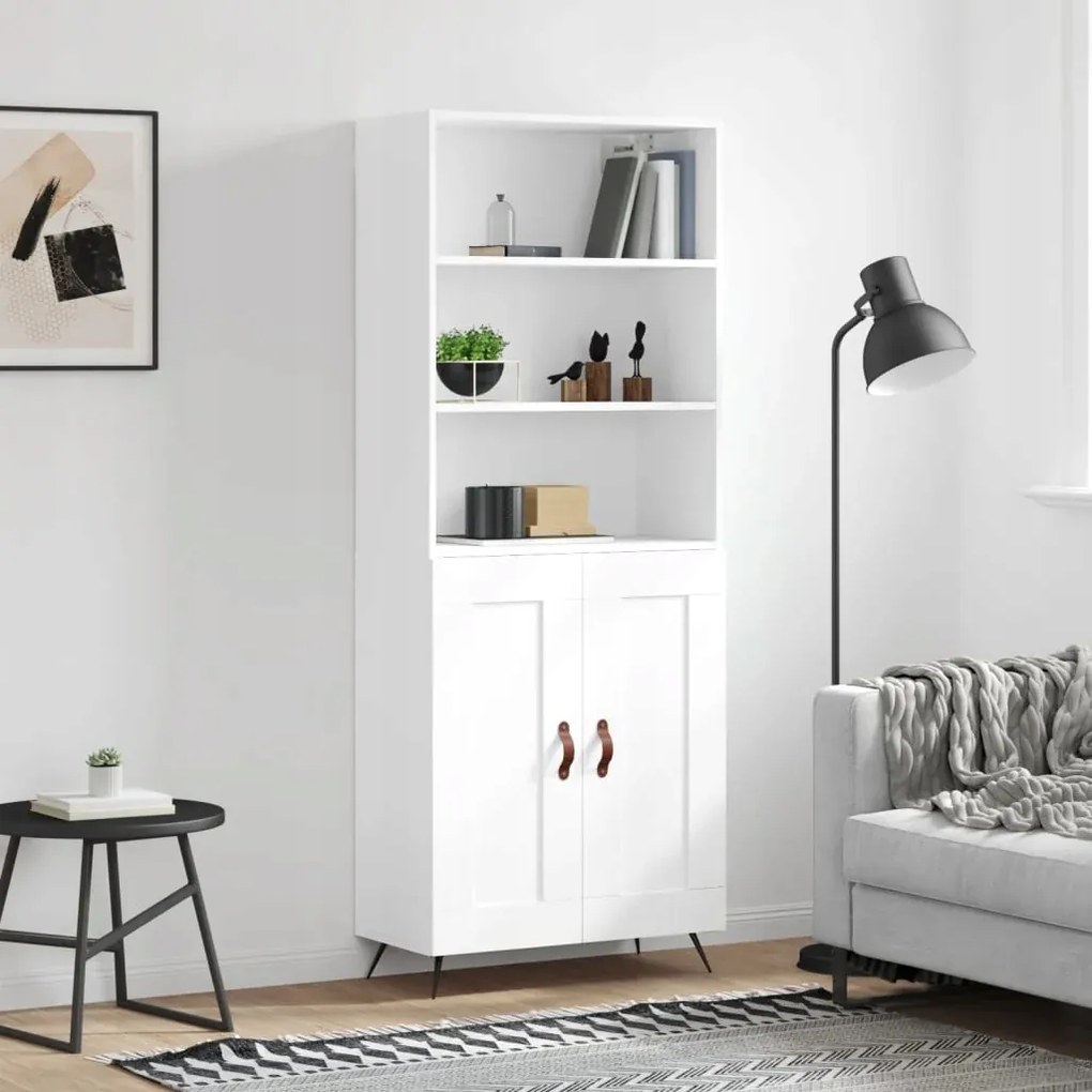 Fionshop 263888808 Skříň highboard bílá 69,5 x 34 x 180 cm kompozitní dře