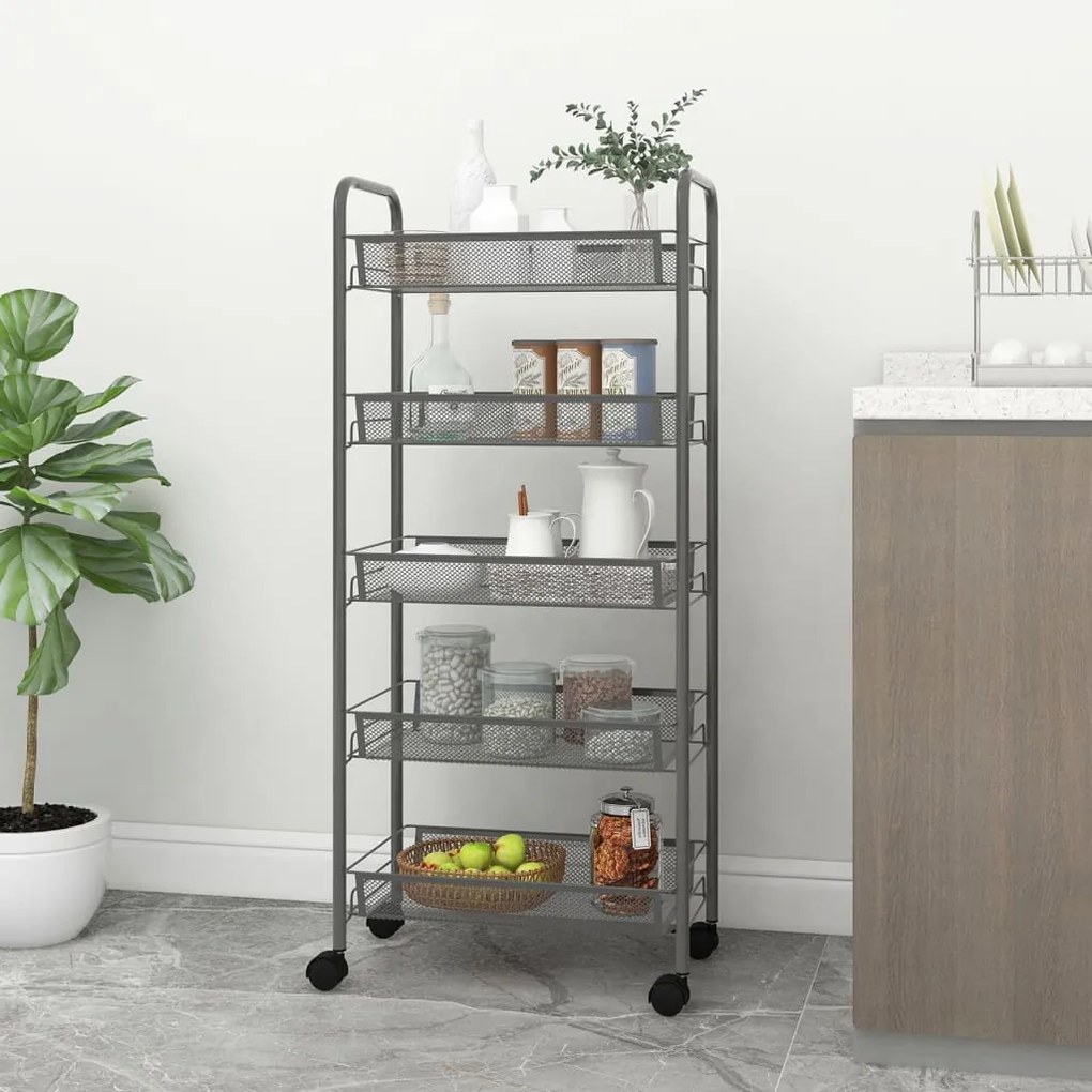 Kuchyňský vozík s 5 patry šedý 46 x 26 x 105 cm železo 336330