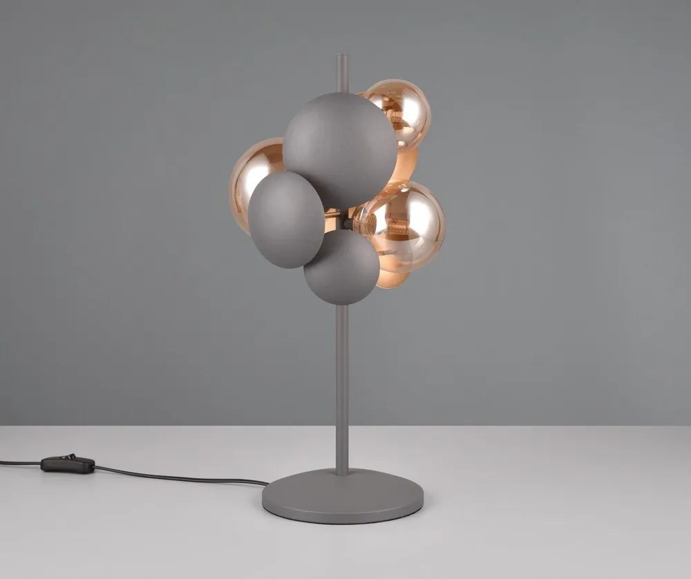 Stolní lampa se skleněným stínidlem v šedo-zlaté barvě (výška 50 cm) Bubble – Trio Select